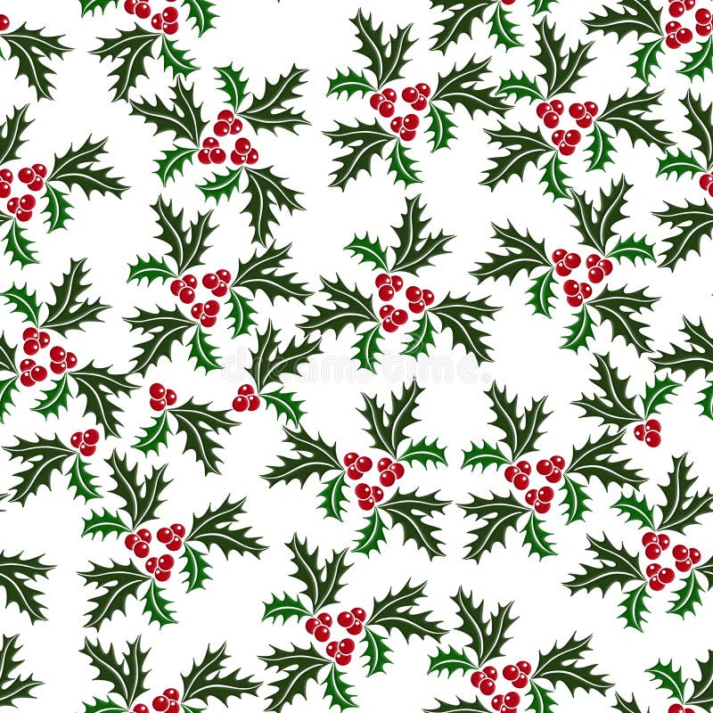 Christmas Holly Seamless Illustrated Pattern Stock Illustration ...