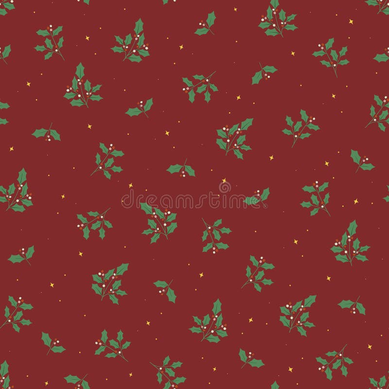 Christmas Holly Tree Fruit Motif Seamless Repeat Pattern Stock Vector ...