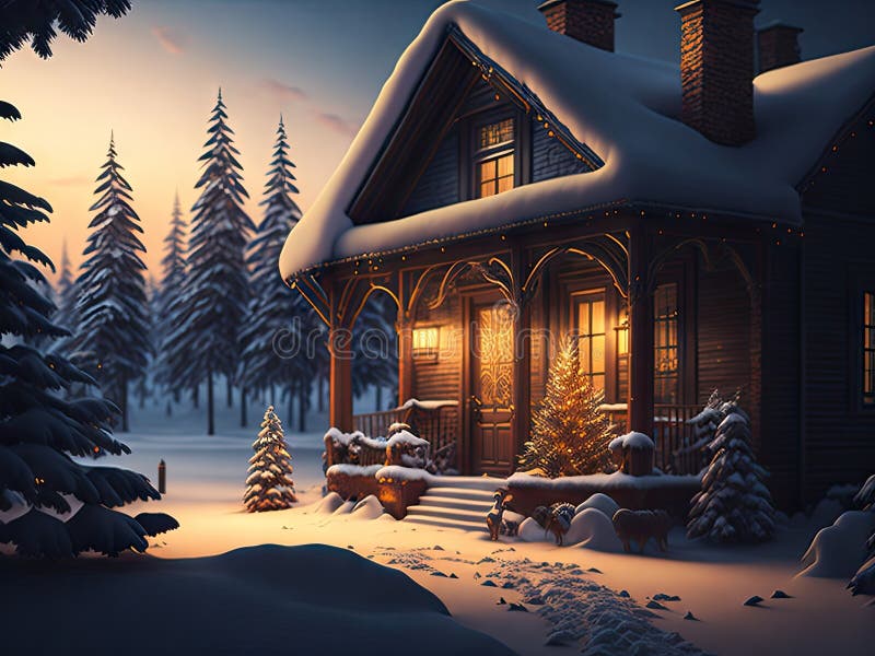 Christmas Home Background at Sunset. Ai Generative Stock Illustration ...
