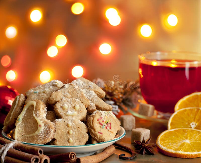 Christmas Homemade Cookies with Punch Stock Image - Image of gold ...