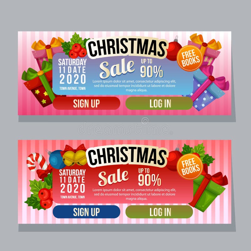 Christmas Horizontal Banner Template Sale Present Gift Box Stock Vector ...