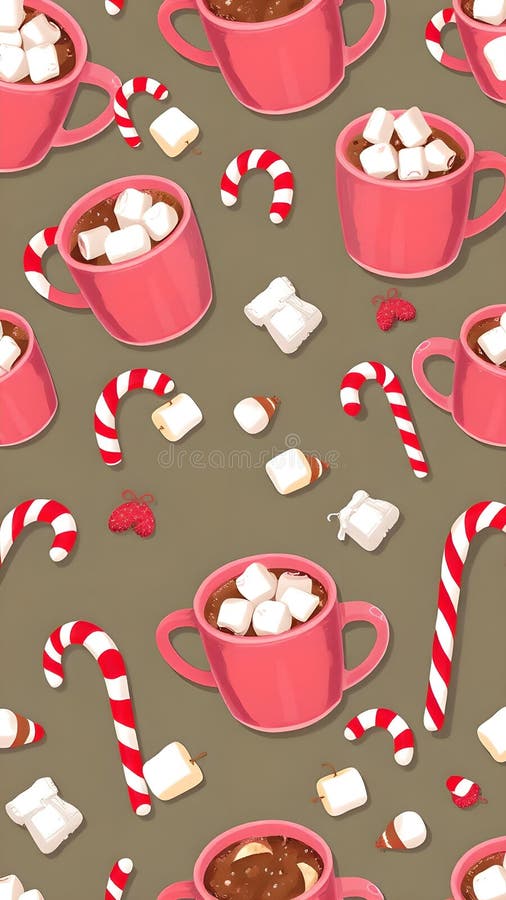 Christmas Hot Cocoa Pattern: Marshmallows, Candy Canes & High-Res ...
