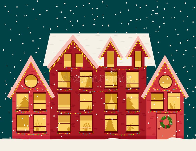 Christmas House with Countdown Windows. Merry Christmas Poster. Vector ...