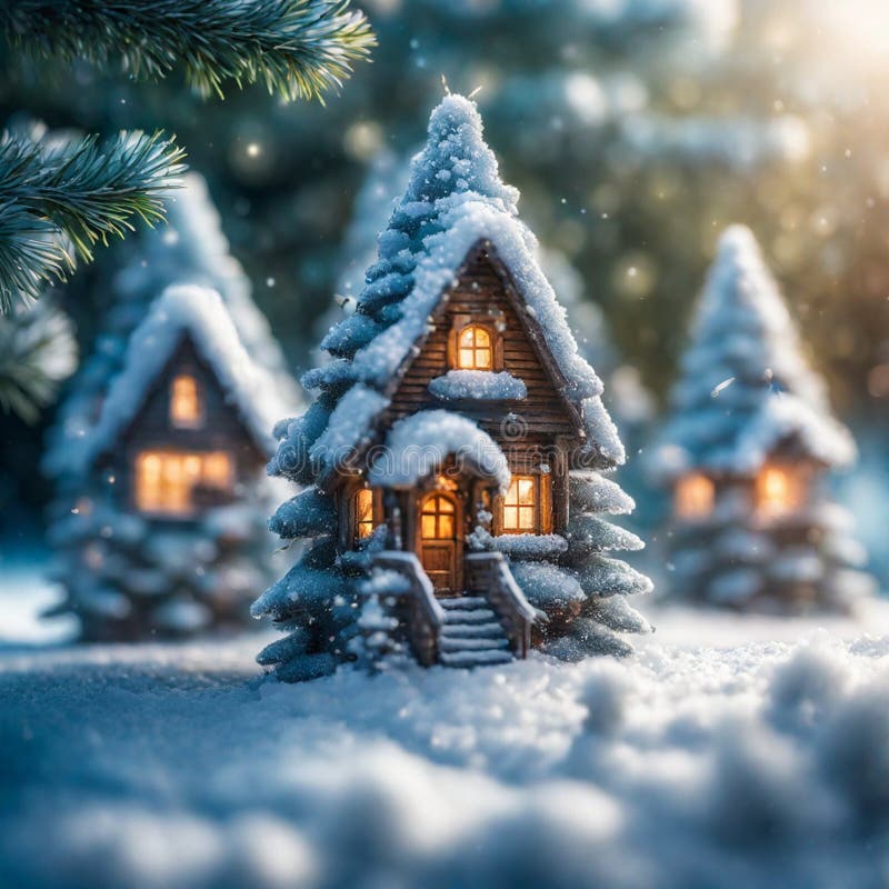 Christmas House in the Forest 3d Stock Illustration - Illustration of ...