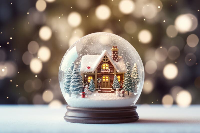 Christmas House in the Snow Inside a Snow Glass Globe. Generative AI ...