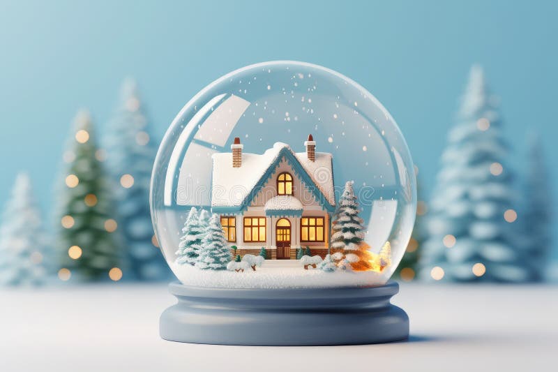 Christmas House in the Snow Inside a Snow Glass Globe. Generative AI ...