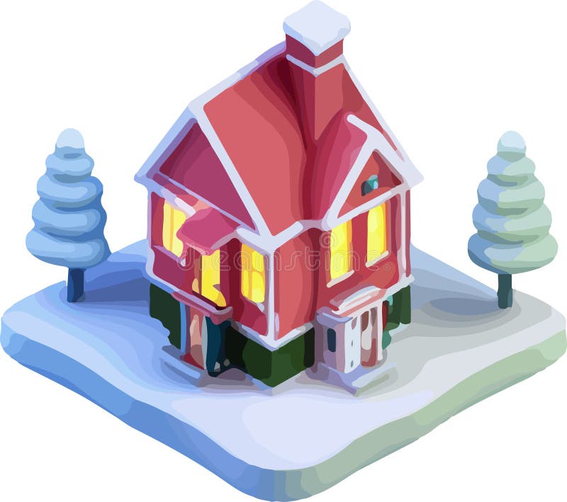 Christmas House in Vector. Isometric Stock Vector - Illustration of ...