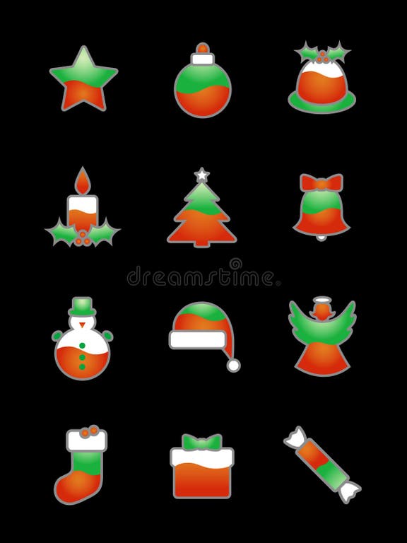 Christmas Icon Set on Black Stock Vector - Illustration of button ...