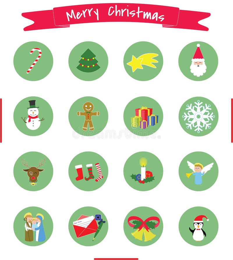 Christmas Icons Collection Banner and 16 Items Stock Illustration ...