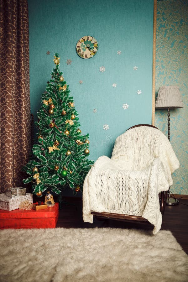 Christmas Interior - Tree and Rocking Chair Stock Image - Image of ...