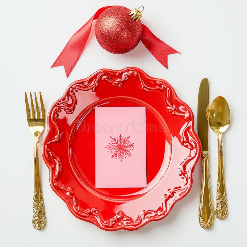 Christmas Invitation Template. Isolated Red Plate with Empty Paper Note ...