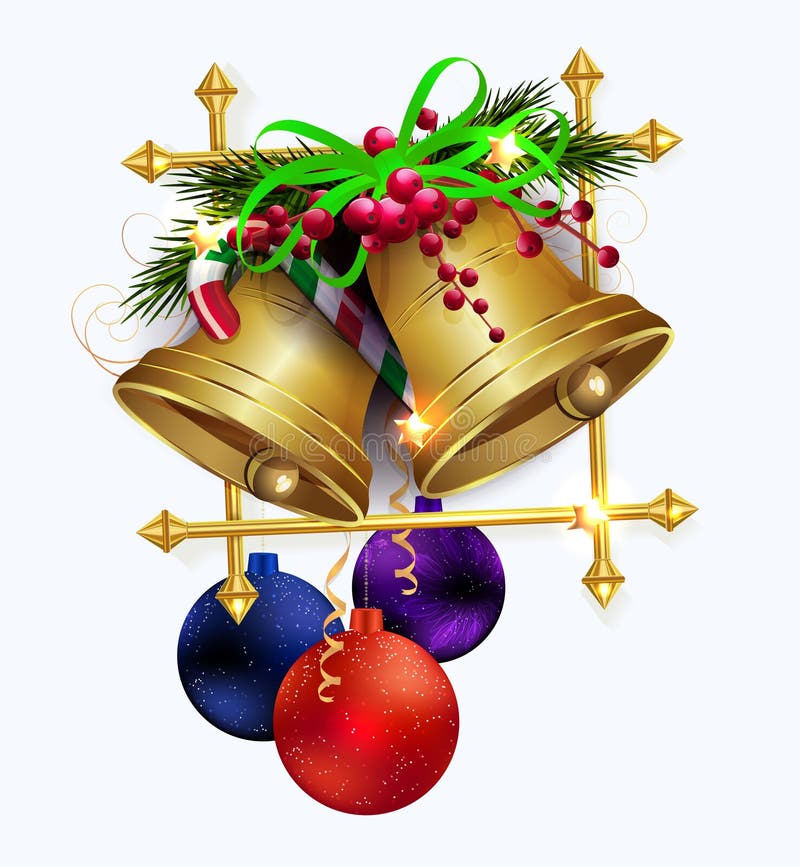 Christmas Isolated Design Component with Golden Bells in a Square Frame ...