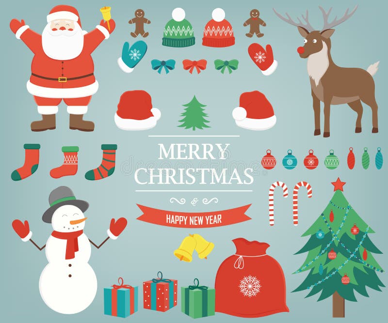 Christmas Items, Elements and Decorations Set. Hand Drawn. Vector Stock ...