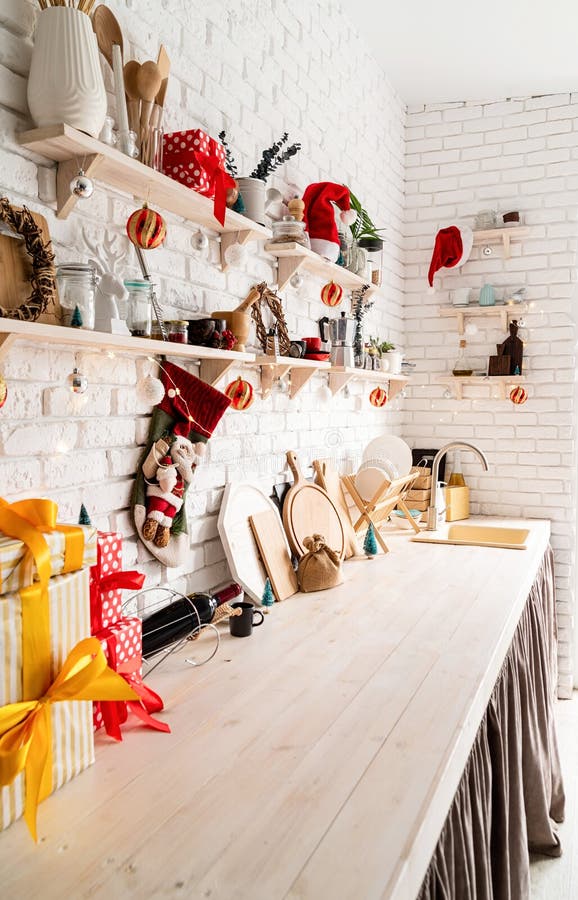 Christmas Kitchen Interior Design Side View Stock Photo - Image of ...