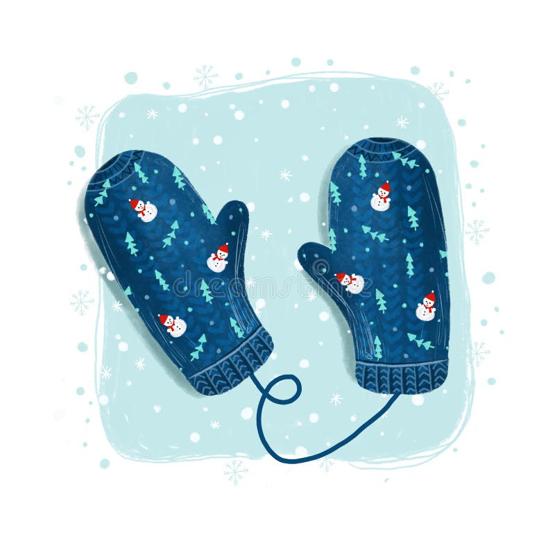 Christmas Knitted Mittens with a Pattern. for Postcards, Printing on ...
