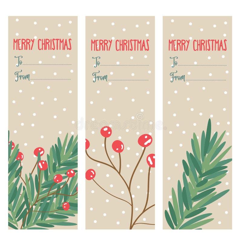 Christmas Labels Collection with Tree Branches and Holly Berries Stock ...