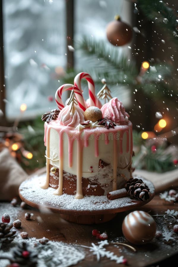 Christmas Laired Cake with Candy Cane Stock Image - Image of delicious ...