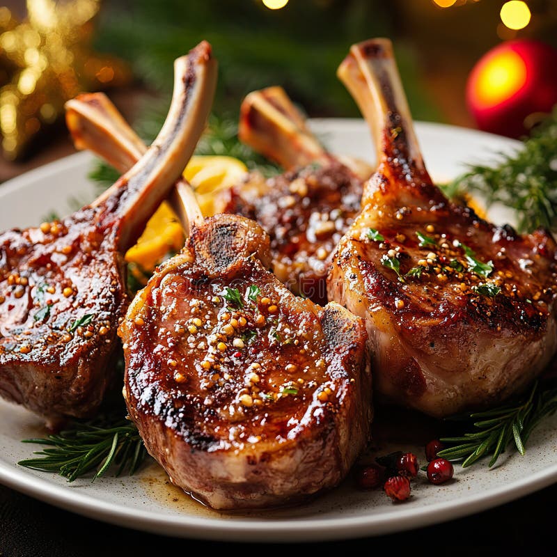 Christmas Lamb Chops with Festive Background for Holiday Menus and ...