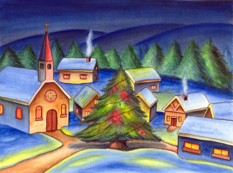 Christmas landscape stock illustration. Illustration of merry - 1445348