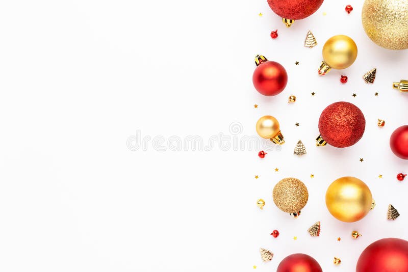 Christmas Layout with Festive Decoration on White Background and Space ...