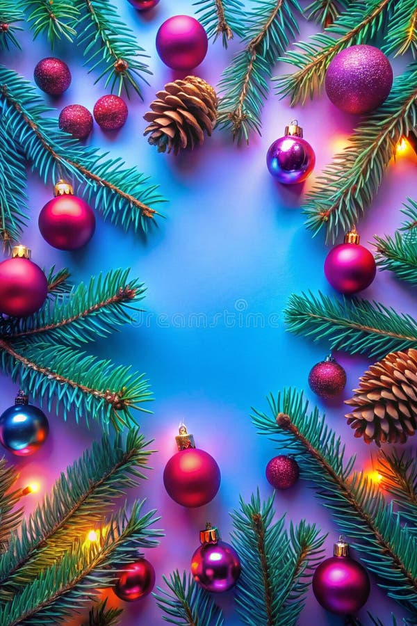 Christmas Layout with Neon Decorations Stock Illustration ...