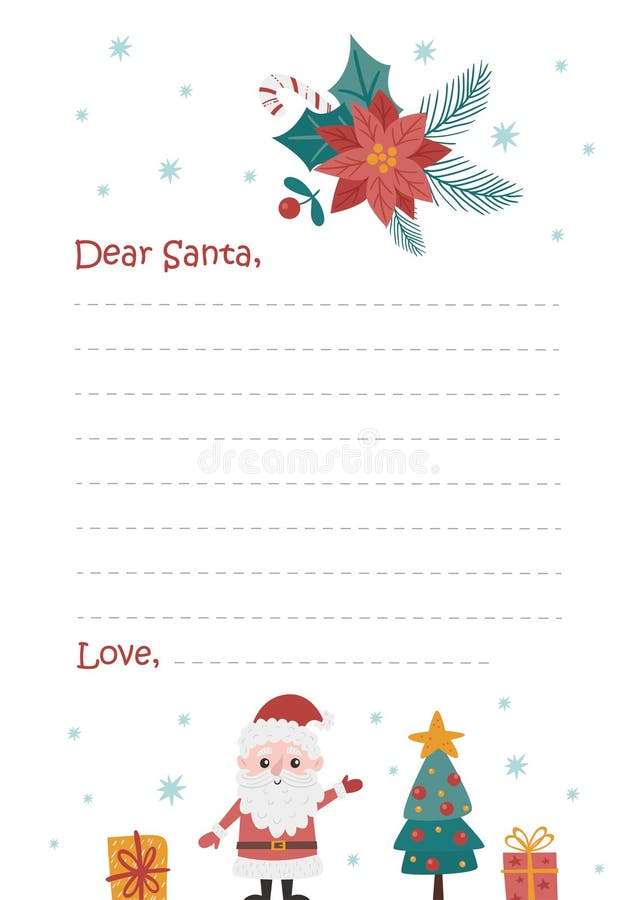 Christmas Letter Template with Santa, Christmas Tree and Writing ...