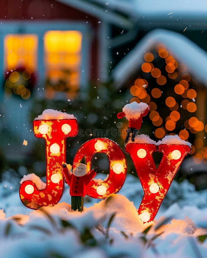 A Christmas Light Display with the Word Joy Stock Photo - Image of ...