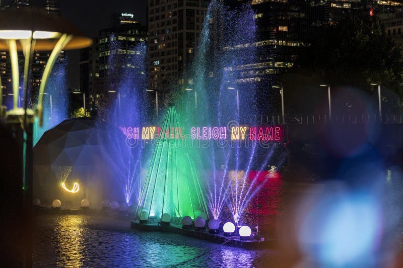 Christmas Light Show in Yarra River at Night in Australia Stock Photo ...