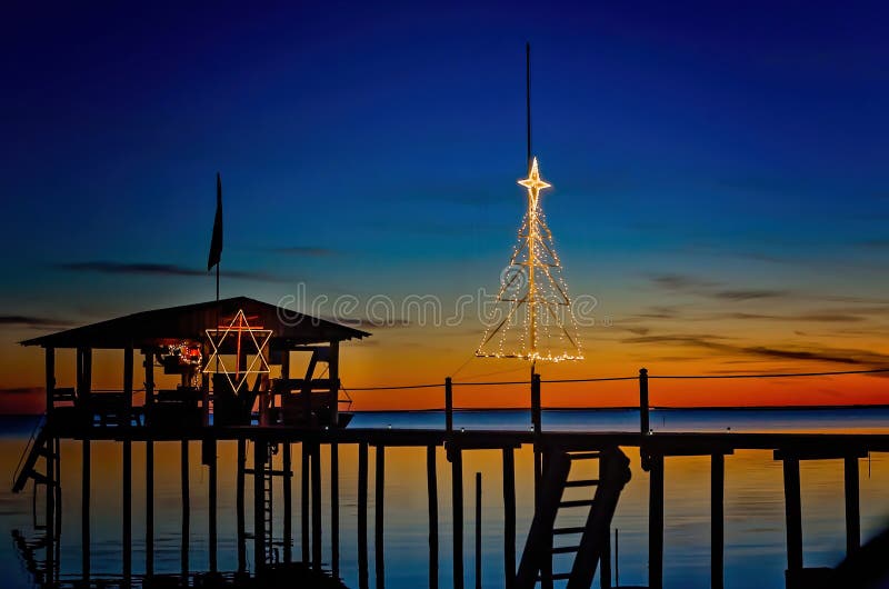 Christmas Lights on Coden Beach in Coden Alabama Stock Image - Image of ...
