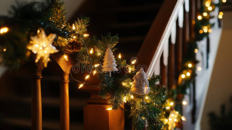 Christmas Lights Adorning a Stair Railing Stock Illustration ...
