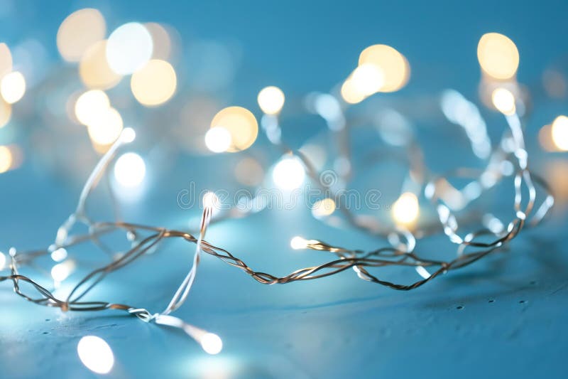 Christmas Lights on Blue Background, Close-up, Shallow Depth of Field ...