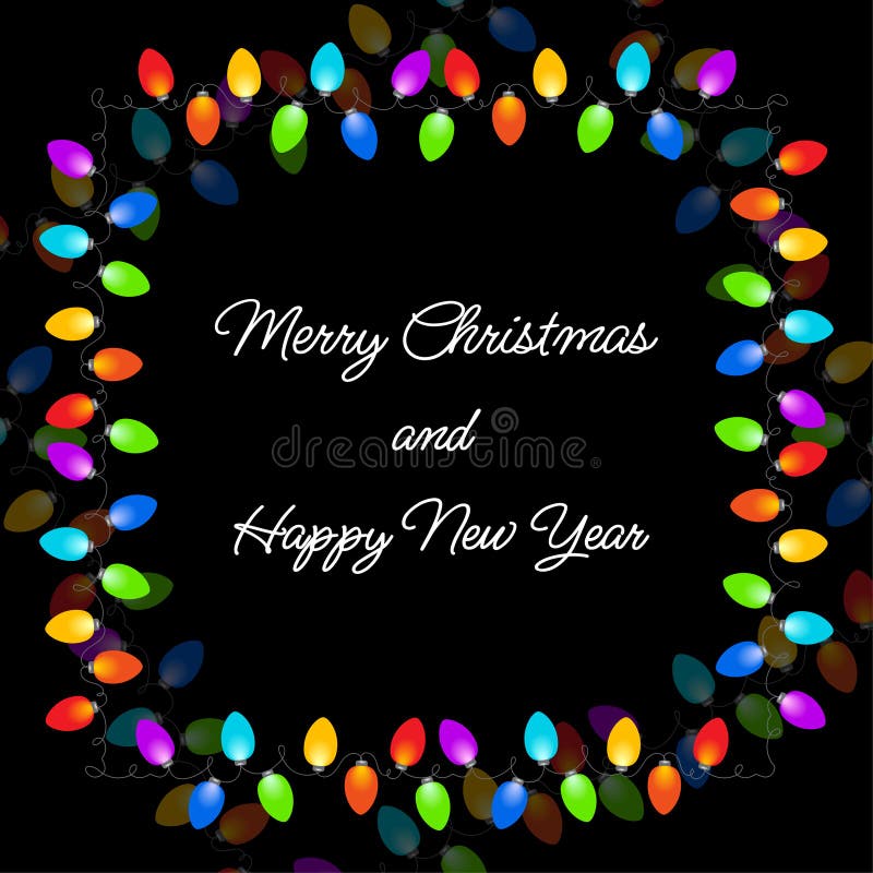 Christmas Lights Border Vector, Light String Frame Isolated on Dark ...