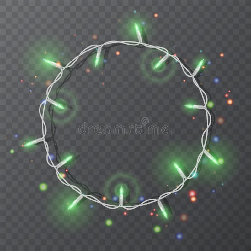 Christmas Lights Border Vector, Light String Frame Isolated on Dark ...