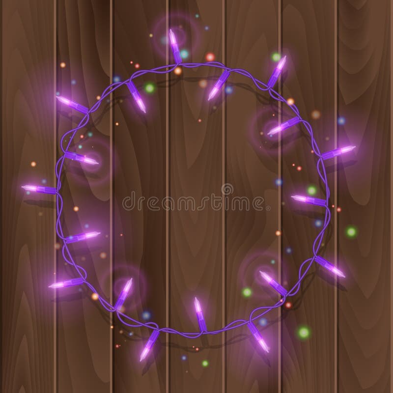 Christmas Lights Border Vector, Light String Frame Isolated on Dark ...