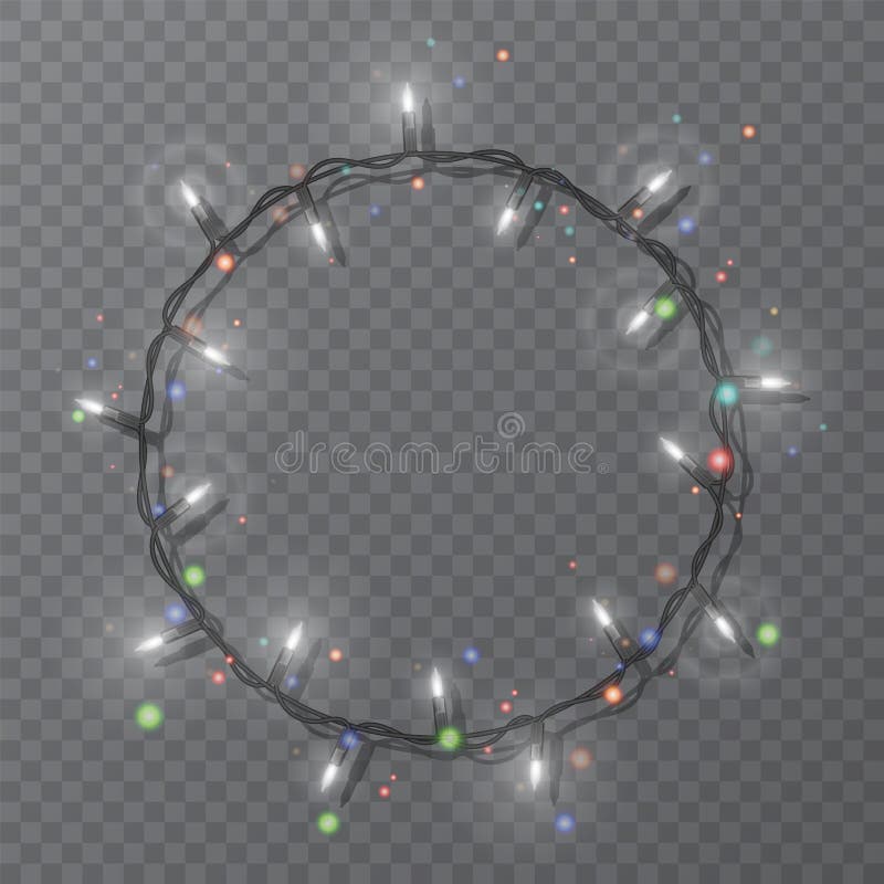 Christmas Lights Border Vector, Light String Frame Isolated on Dark ...
