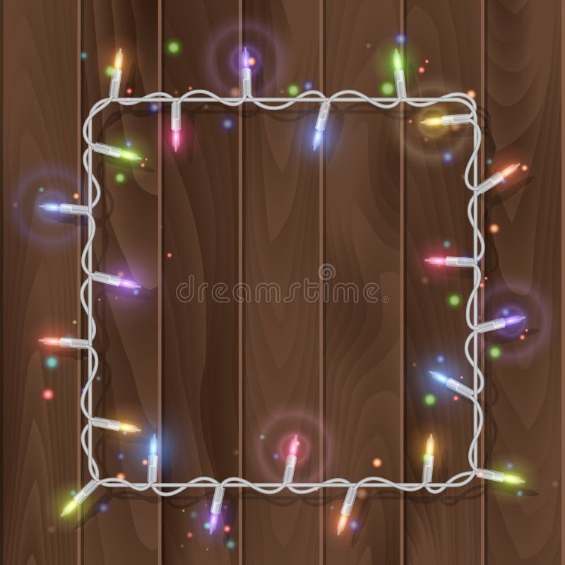 Christmas Lights Border Vector, Light String Frame Isolated on Dark ...