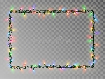 Christmas Lights Border Vector, Light String Frame Isolated on Dark ...