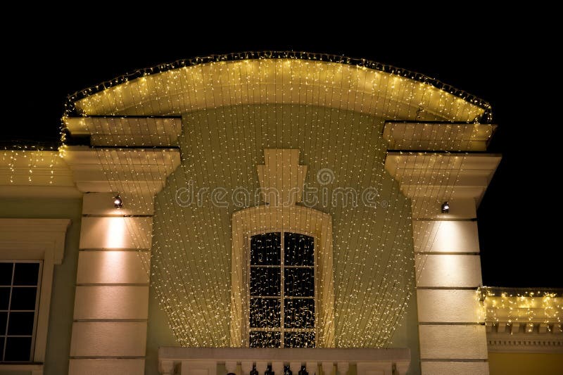 Christmas Lights on the Building Stock Photo - Image of building ...
