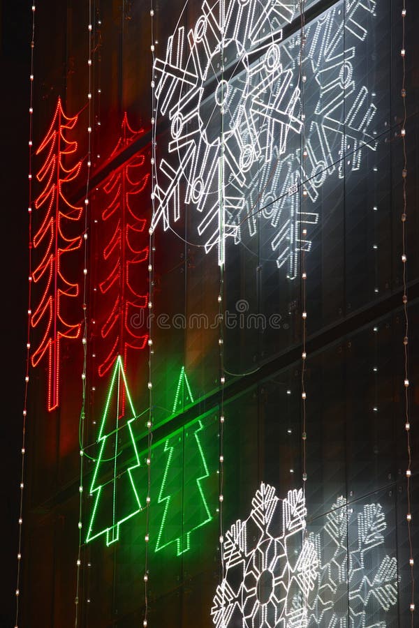 Christmas Lights Decoration on a Building Facade Stock Photo - Image of ...