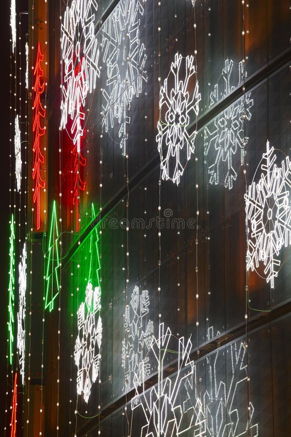Christmas Lights Decoration on a Building Facade Stock Image - Image of ...
