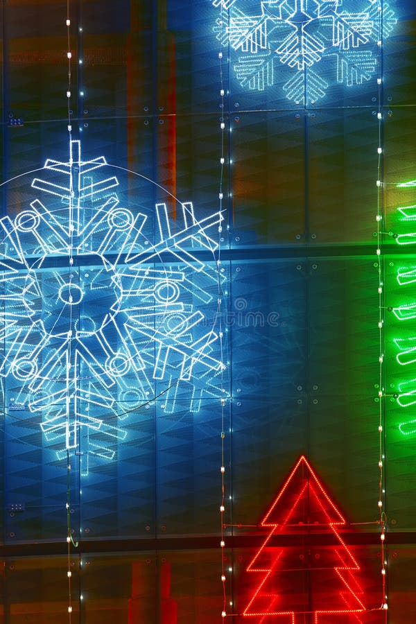 Christmas Lights Decoration on a Building Facade Stock Image - Image of ...