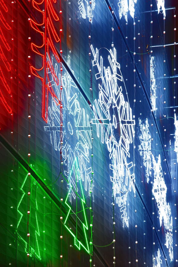 Christmas Lights Decoration on a Building Facade Stock Photo - Image of ...