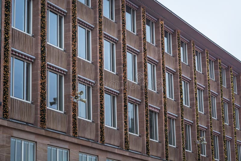 Christmas Lights on the Facade of a Building Stock Photo - Image of ...