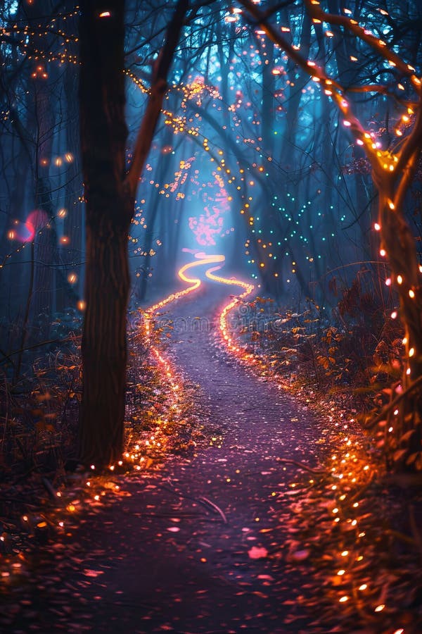 Christmas Lights Forming a Mystical Path. Stock Illustration ...