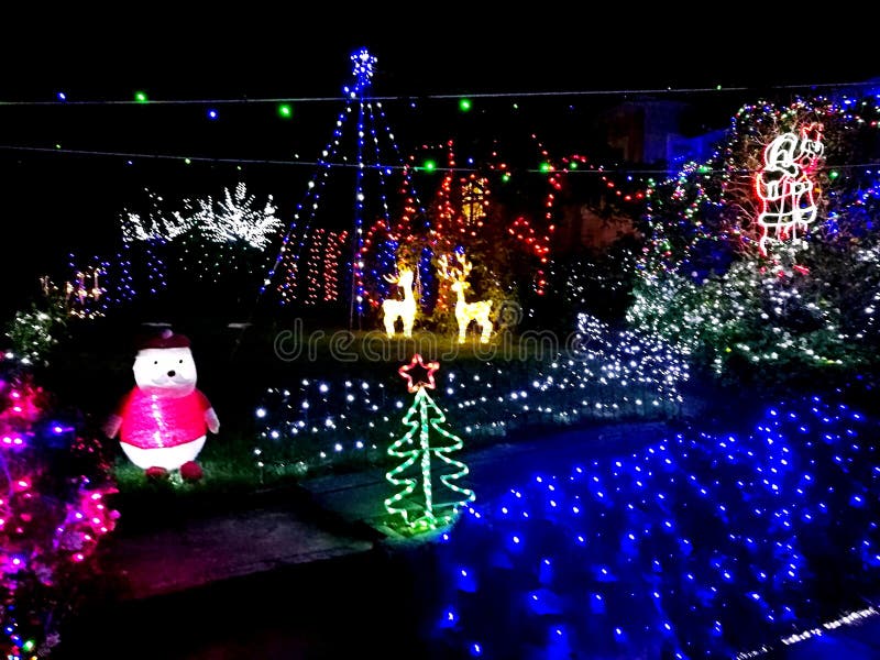 Christmas Lights in a Front Yard Stock Image - Image of celebrate ...