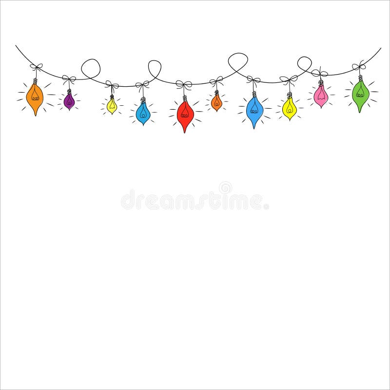 Christmas Lights Garland Border, Horizontal Border of Christmas Colored ...