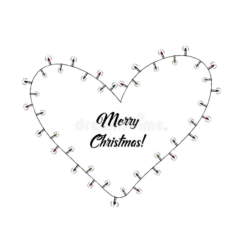 Christmas Lights Heart Frame with Text Merry Christmas Stock Vector ...