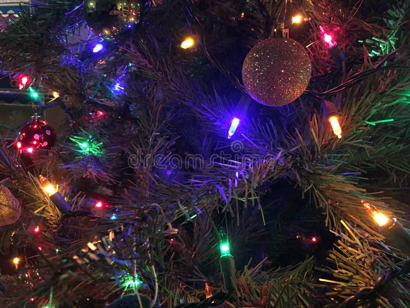 Christmas Lights and Ornaments Closeup Stock Photo - Image of closeup ...