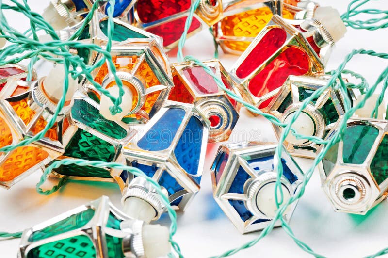 Christmas Lights in Retro Style Stock Photo - Image of blue, retro ...