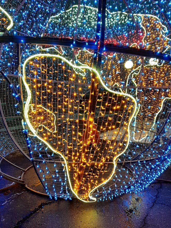 Christmas Lights in the Shape of the Earth Stock Photo - Image of ...